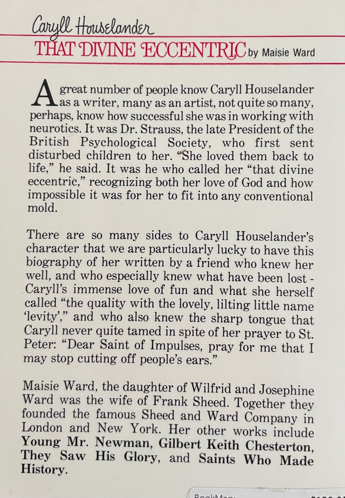 Caryll Houselander That Divine Eccentric