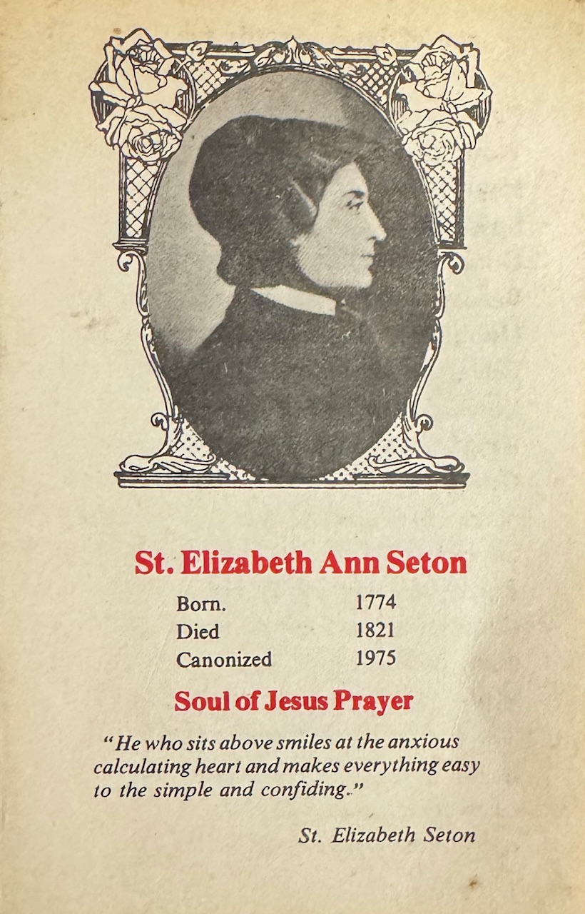 St. Elizabeth Ann Seton Vintage Bi-fold Devotional Prayer Card - Soul ...