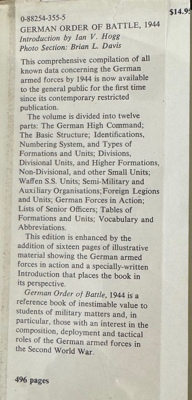 German Order of Battle, 1944: The Regiments, Formations and Units of ...
